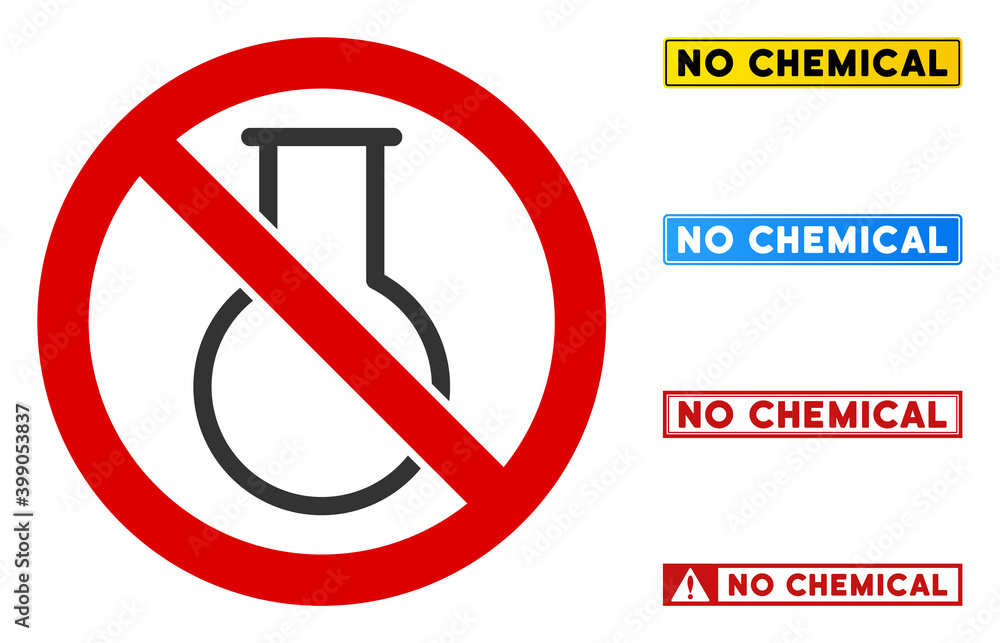 No Chemical Vial sign with texts in rectangular frames. Illustration ...