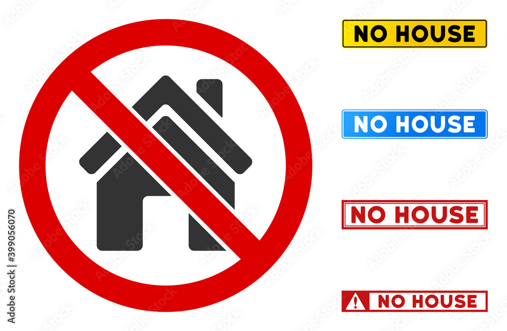 No House sign with words in rectangular frames. Illustration style is a ...
