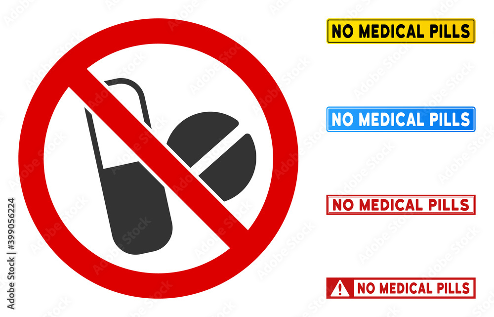Vecteur Stock No Medical Pills sign with messages in rectangular frames ...