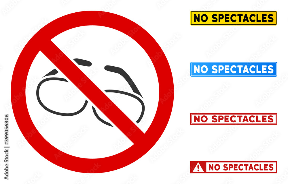 No Spectacles sign with words in rectangle frames. Illustration style ...