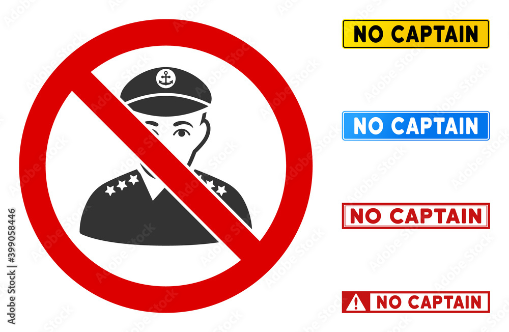 No Captain sign with texts in rectangular frames. Illustration style is ...