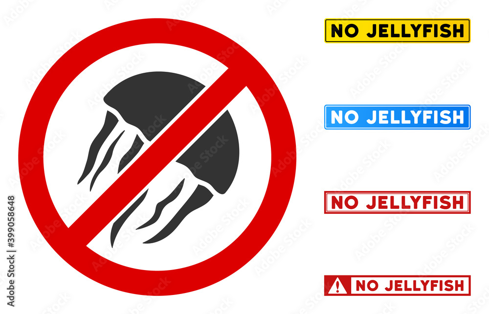 No Jellyfish sign with phrases in rectangular frames. Illustration ...