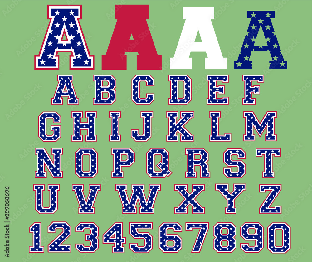Sport font vector USA flag. Varsity font college United States Flag ...
