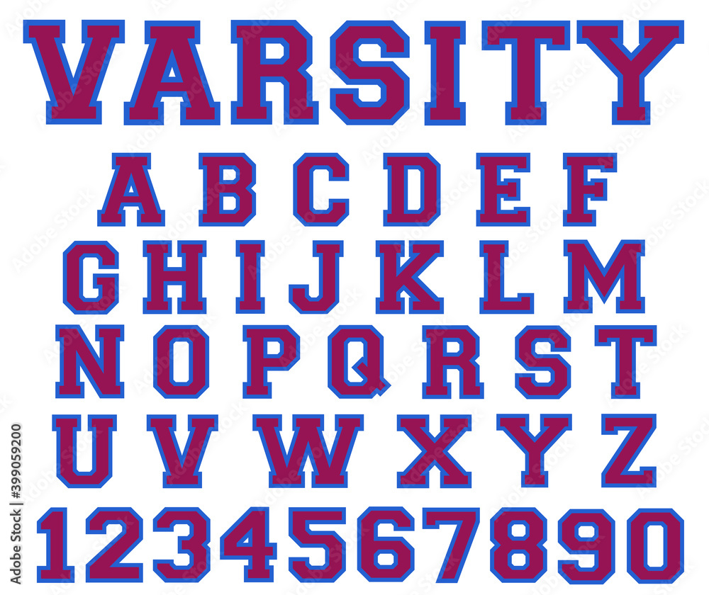 Varsity vintage color font vector. Sport font college alphabet letters ...