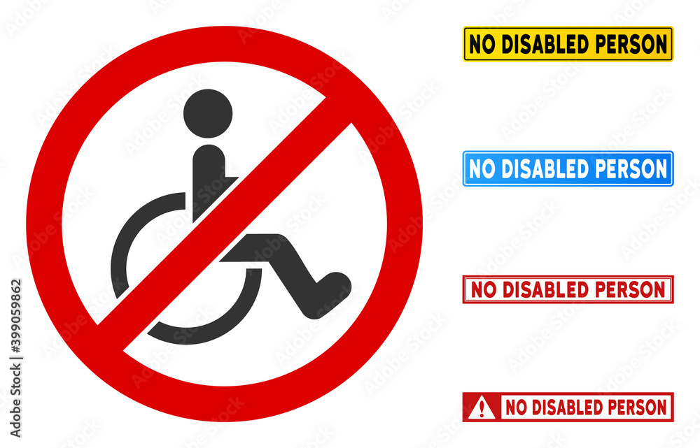 No Disabled Person sign with texts in rectangle frames. Illustration ...