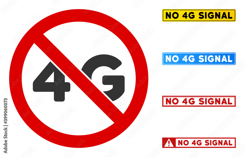 No 4G sign and words in rectangle frames. Illustration style is a flat ...