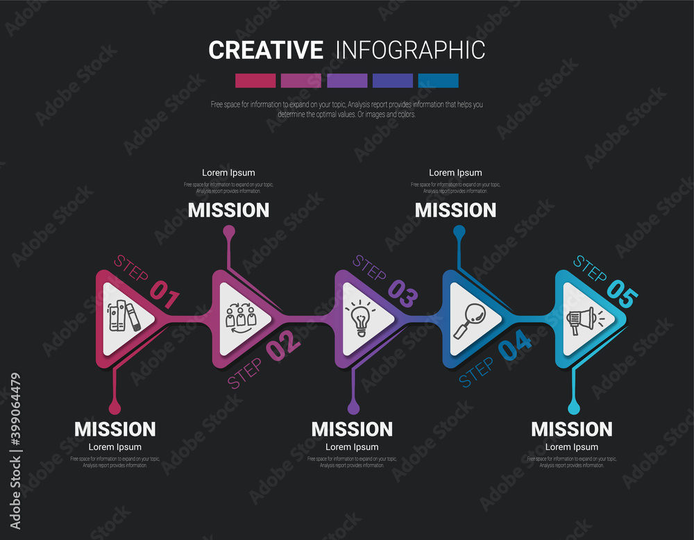 Presentation infographic template with 5 options, vector infographics design and marketing icons ...