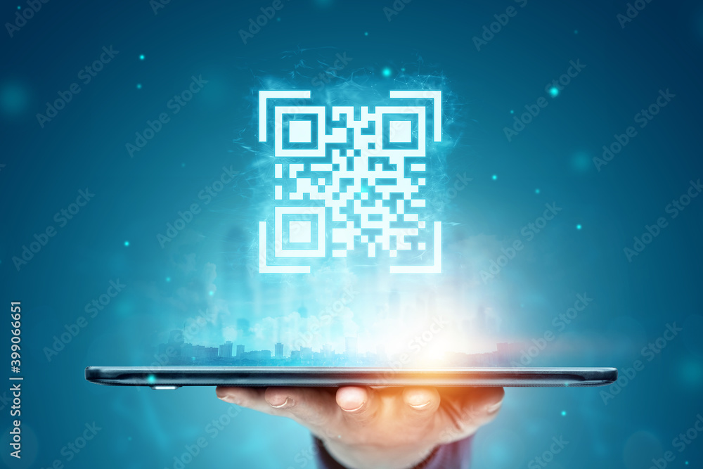 QR code and smartphone, new technologies. Electronic digital ...
