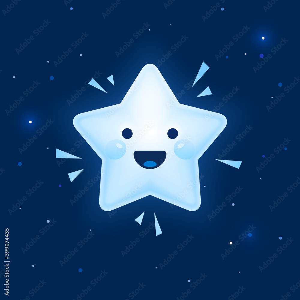 Vector illustration of cute blue star character in the night starry sky ...