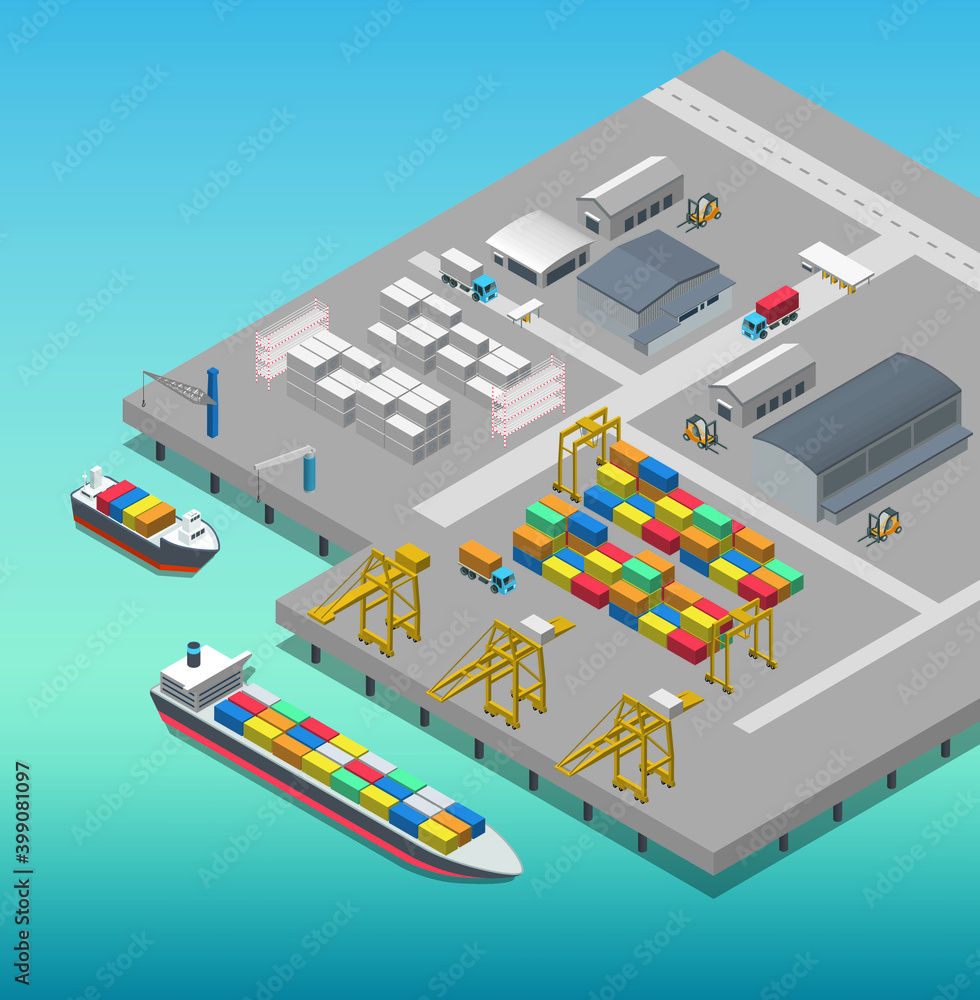 FotoMural the beautiful top view of isometric port terminal plan ...