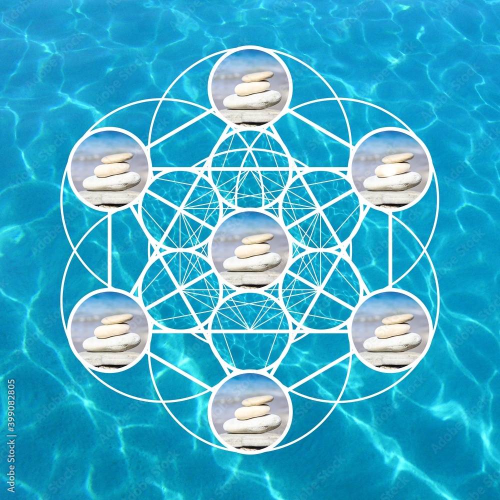 Sacred Geometry in Nature - Balance stones, sea & Metatron's cube Stock ...