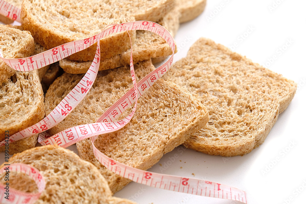 slices of bran bread with a tape measure, ideal bran bread for weight ...