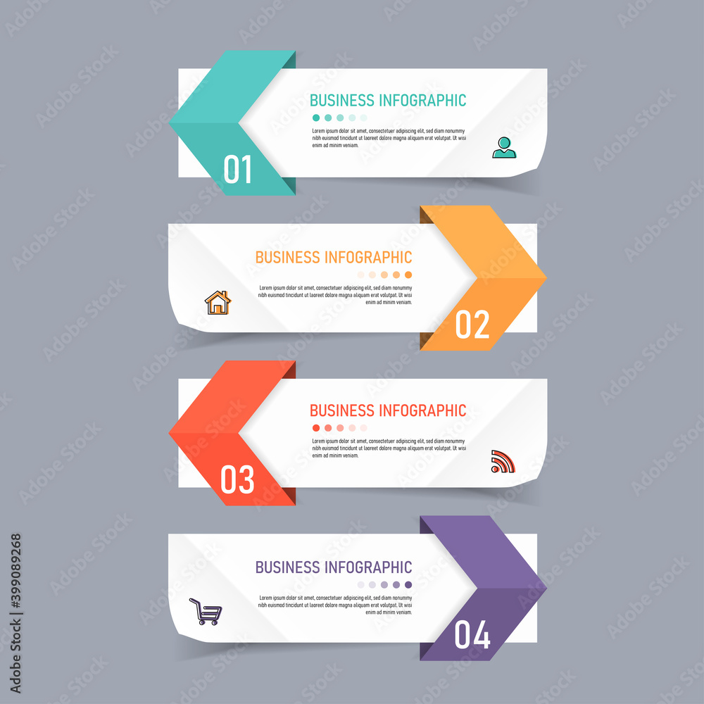 Text box design with note papers. Infographic presentation 4 steps ...
