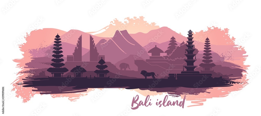 Abstract landscape of the Indonesian island of Bali with the main ...