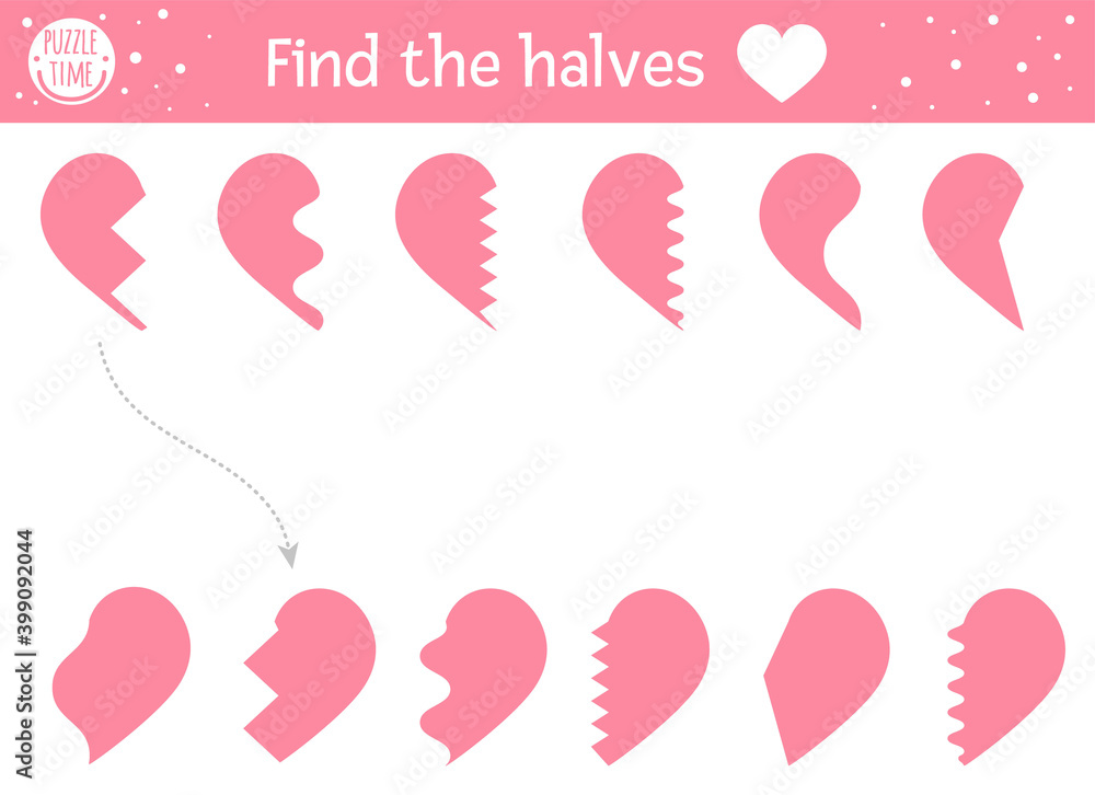 Vektorová grafika „Saint Valentine day matching activity for children ...
