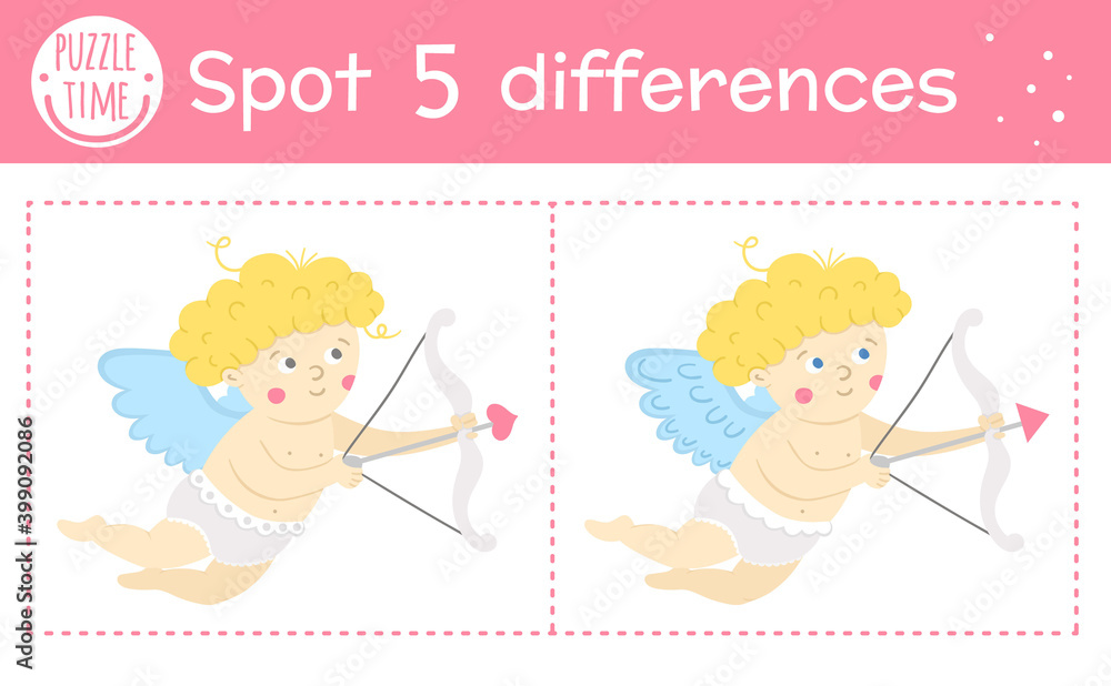 Saint Valentine day find differences game for children. Holiday ...