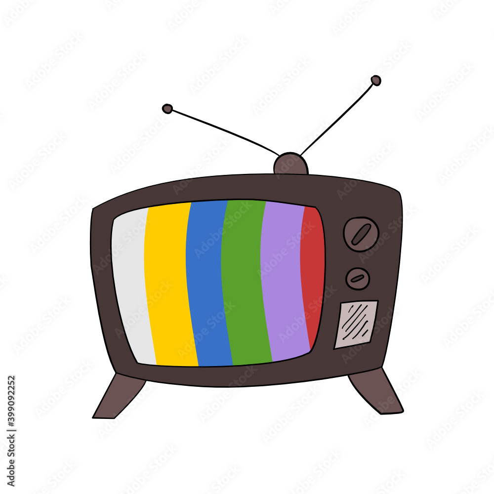 Hand drawn illustration of retro television with colorful stripes ...
