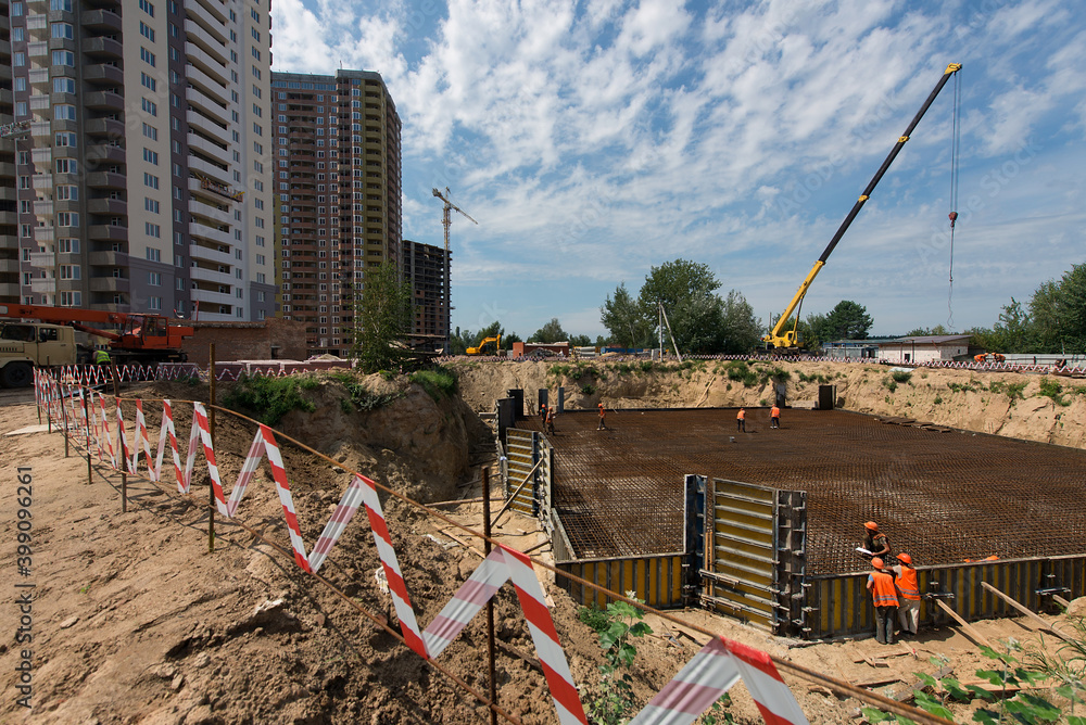 Installation of the foundation of the house at the construction site ...