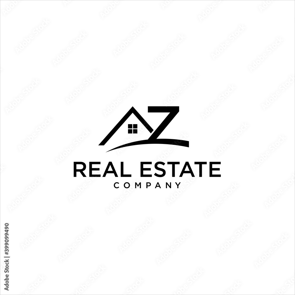 Letter AZ Logo Design with Roof Real Estate Vector Stock Vector | Adobe ...