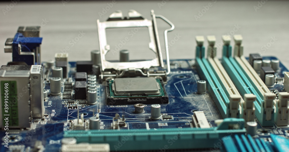 the dolly video of the CPU socket of the computer's motherboard. the ...