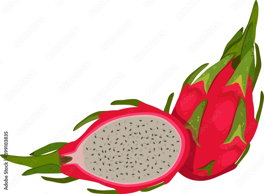 Summer tropical fruits for healthy lifestyle. Red dragon fruit, whole ...