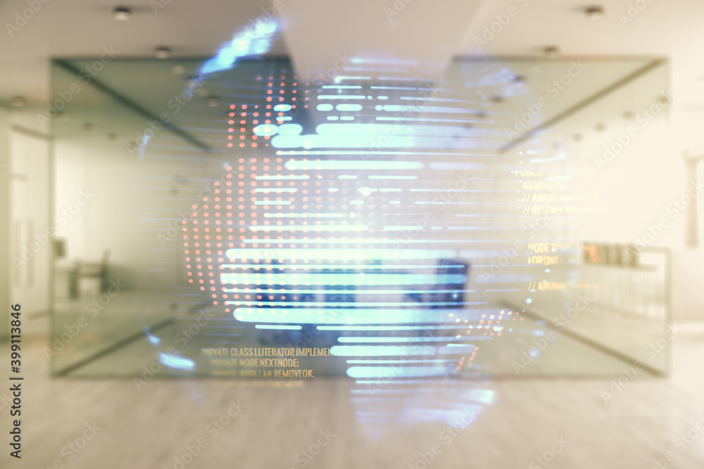 Multi exposure of abstract creative coding sketch and world map on a ...