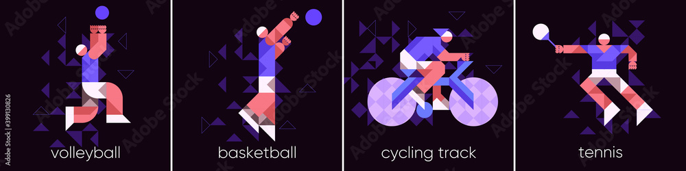 Vector illustration. A set of icons, sports and activities. Volleyball ...