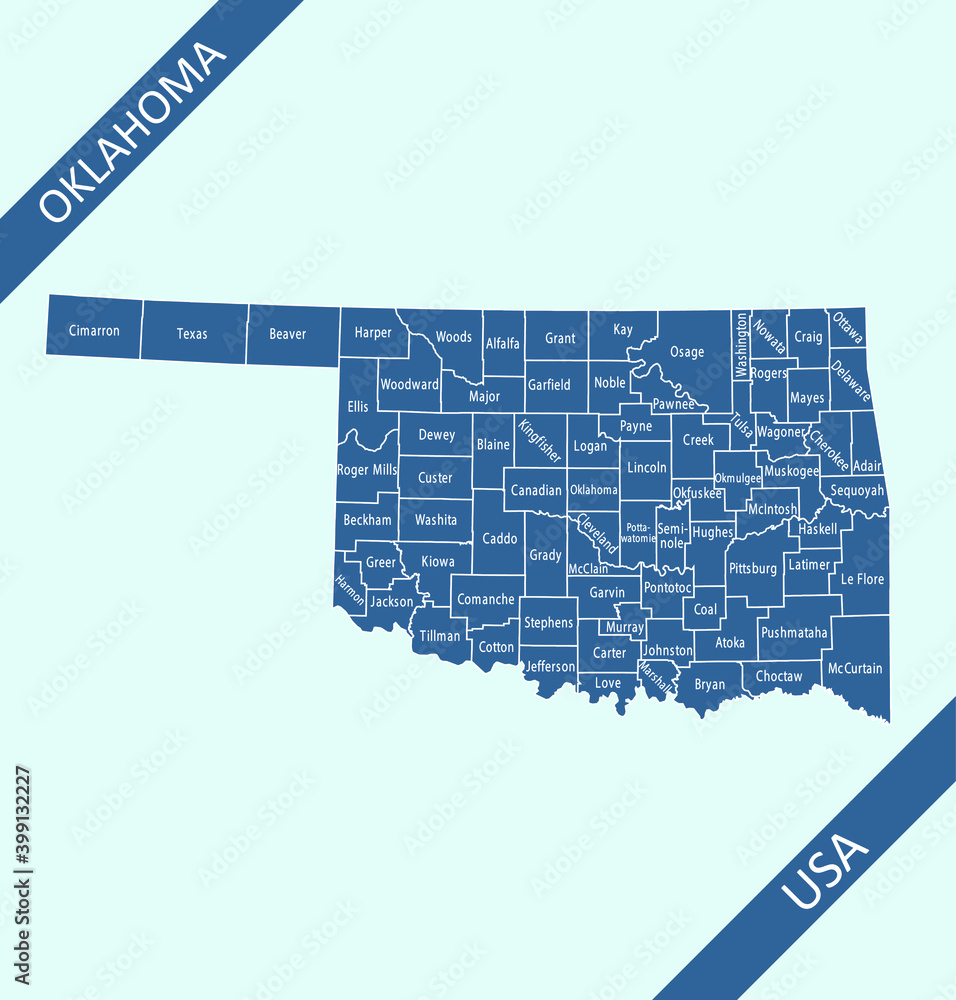 Oklahoma county map vector outlines Stock Vector | Adobe Stock