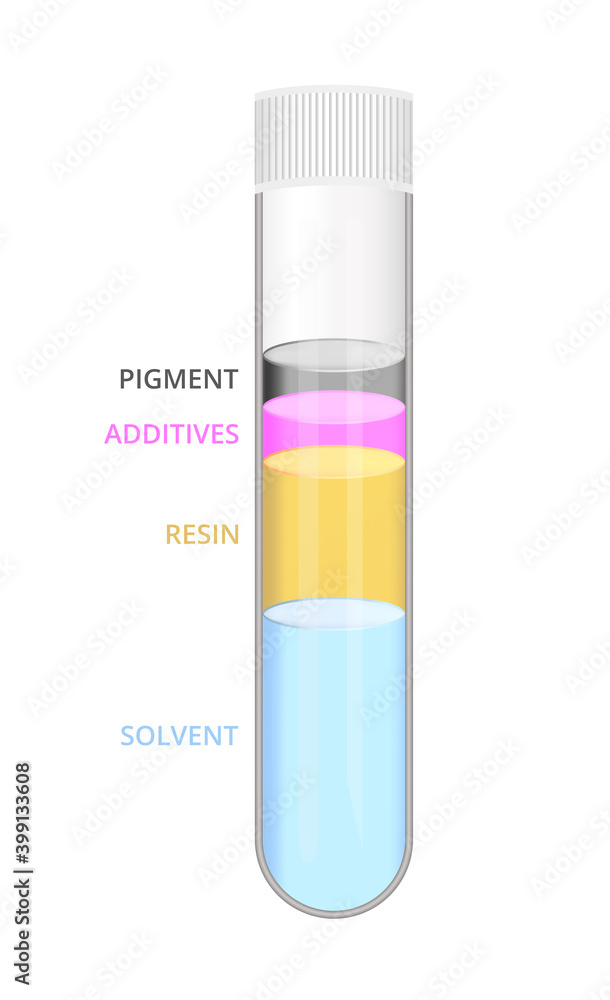 Vector icon of a glass test tube with ink, coating, or paint ...