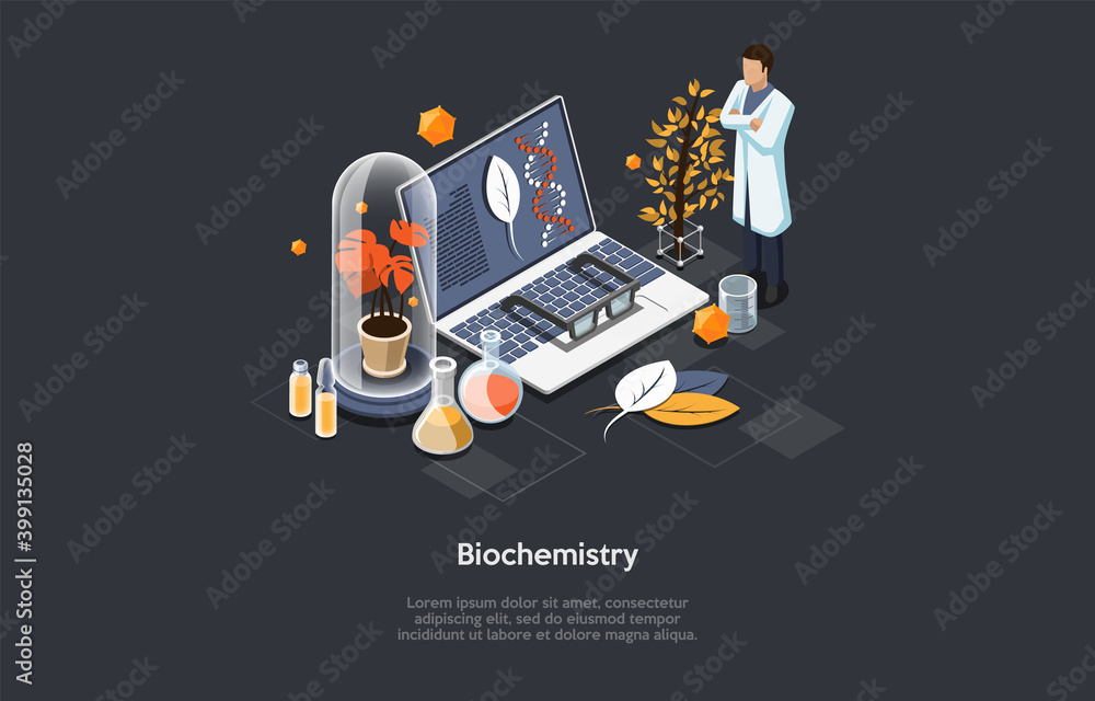 Biochemistry Illustration. Isometric Vector Composition In Cartoon 3D ...