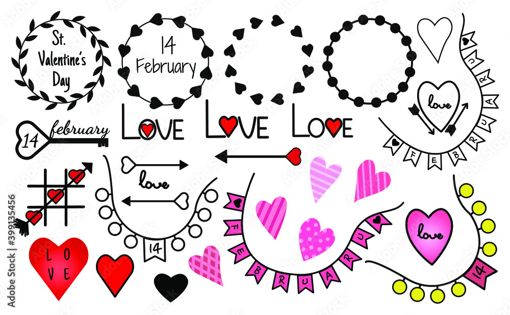 Vector set of doodles for Valentine's Day. Doodles by February 14 ...