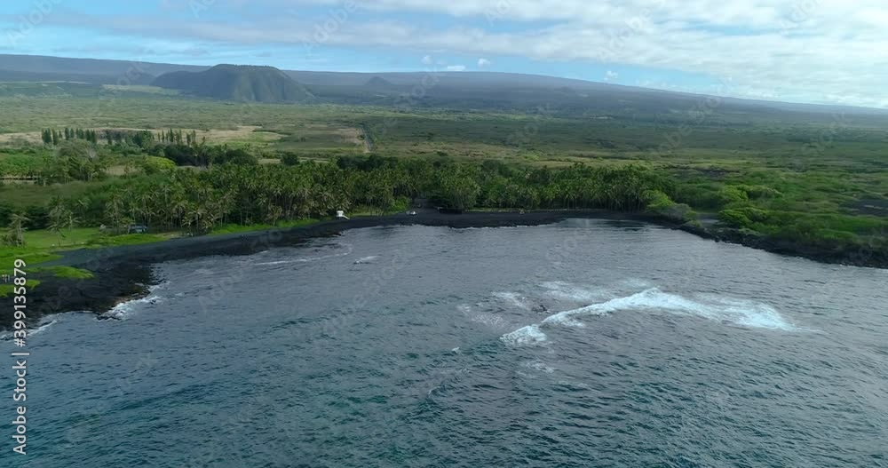 4k forward tracking from water to beach aerial view of Punaluu beach ...