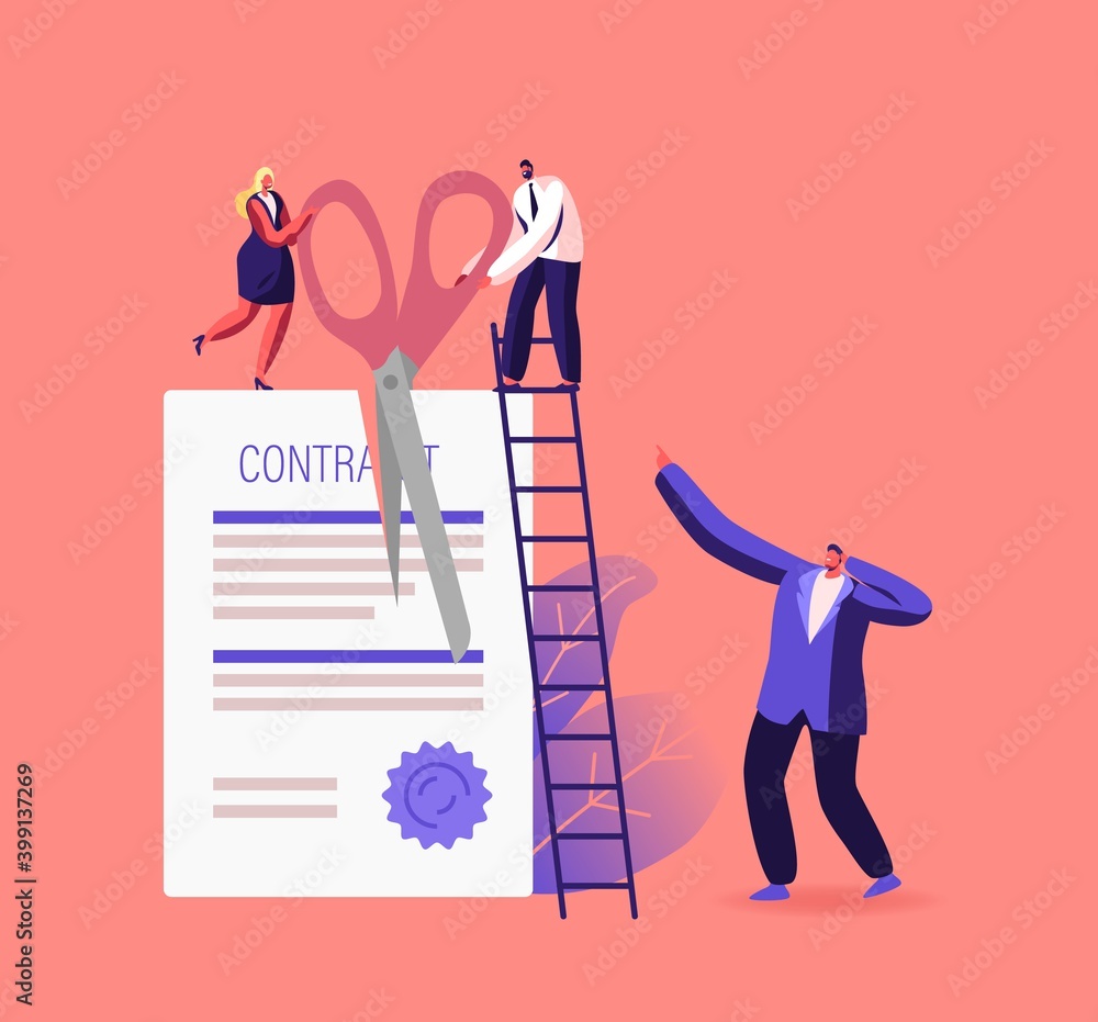 Contract Cancellation, Agreement Termination Concept. Couple of Tiny ...