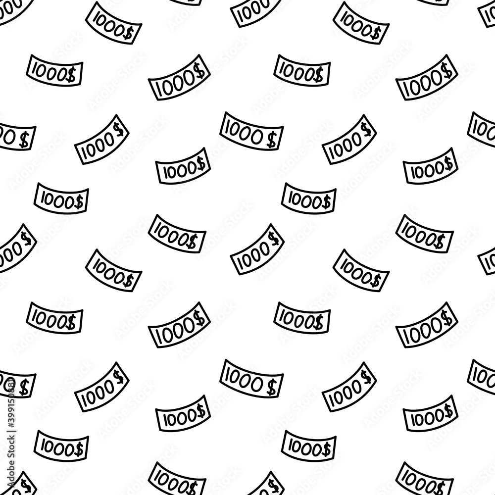 One thousand dollar bills seamless pattern. Doodle images of thousand ...