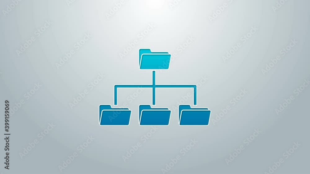 Blue line Folder tree icon isolated on grey background. Computer ...