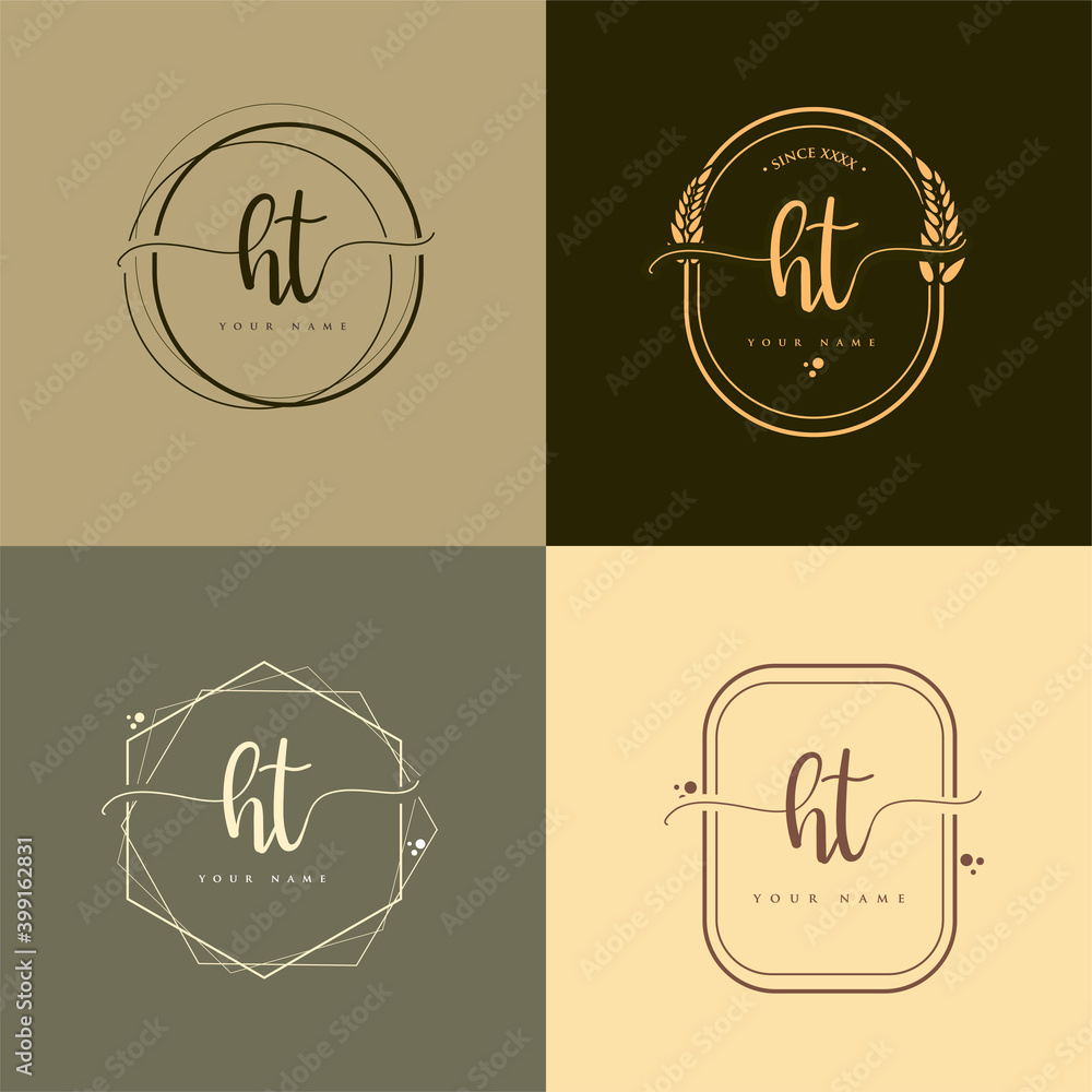 HT Initial handwriting logo vector sets. Hand lettering Initials logo ...