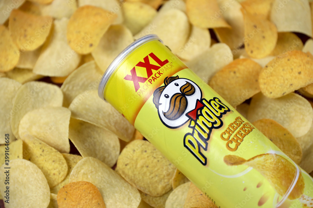 Pringles cheesy cheese flavour. Cardboard tube can on many Pringles ...