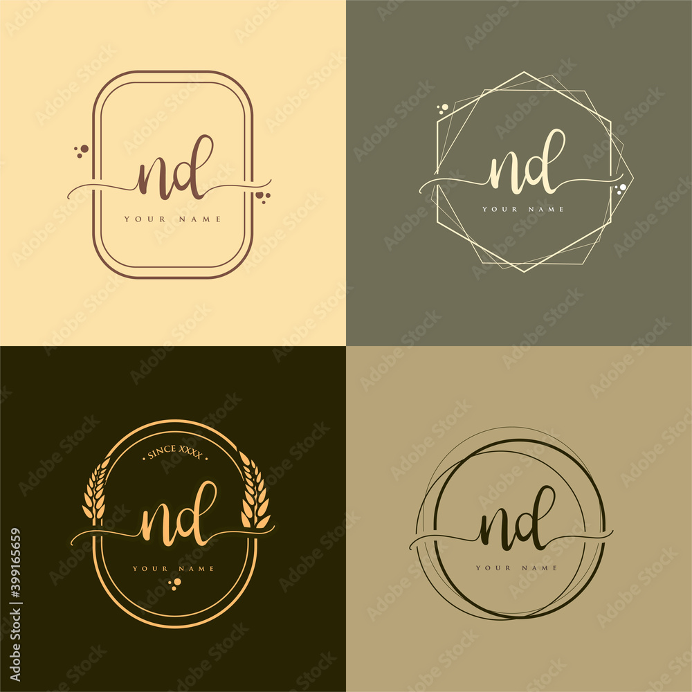 ND Initial handwriting logo vector sets. Hand lettering Initials logo ...