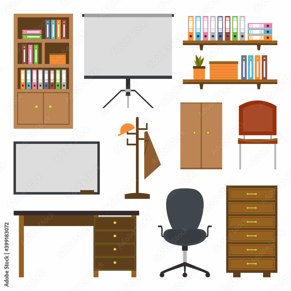 Home room and office interior constructor with cartoon office furniture ...