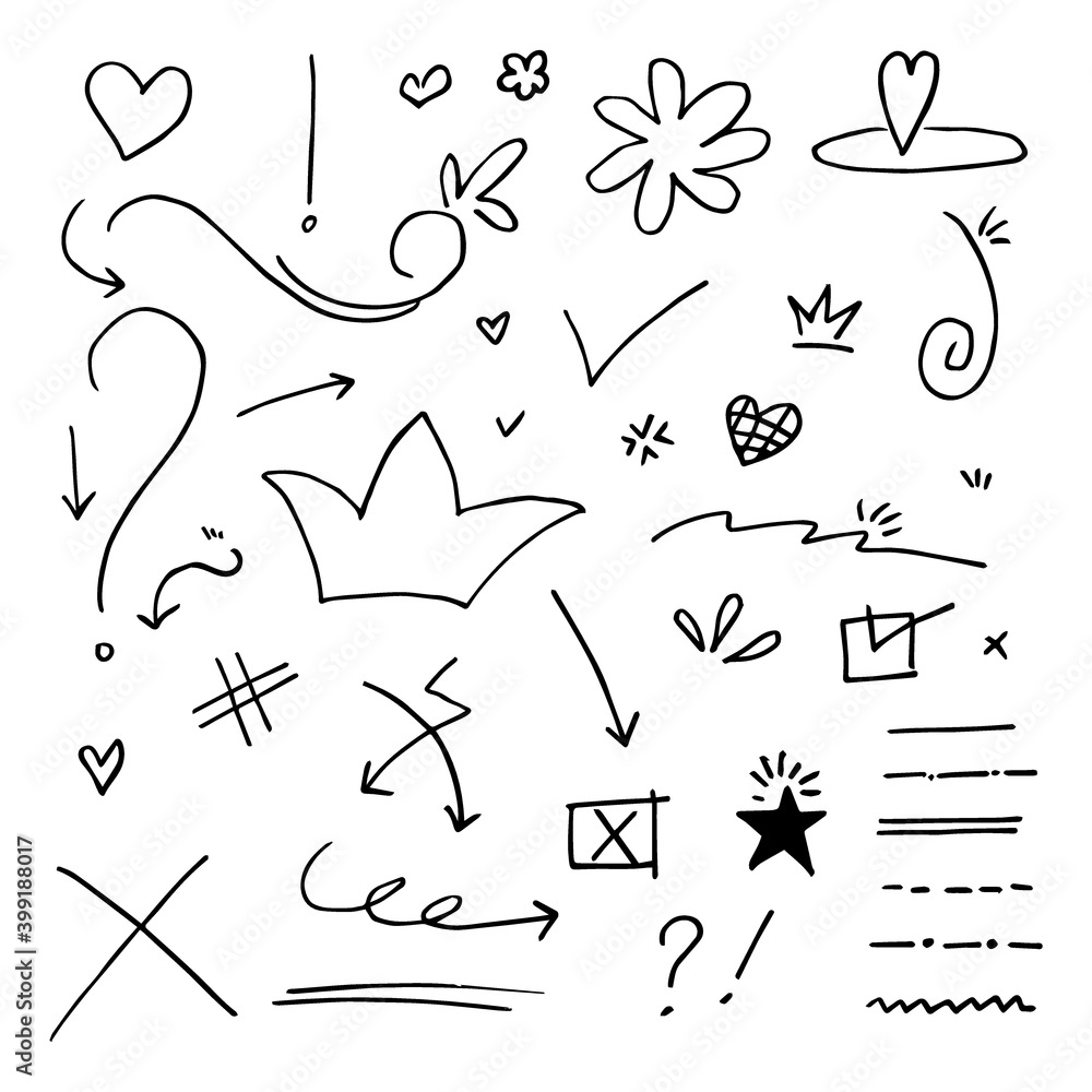 Doodle vector set illustration with hand draw line art style vector ...