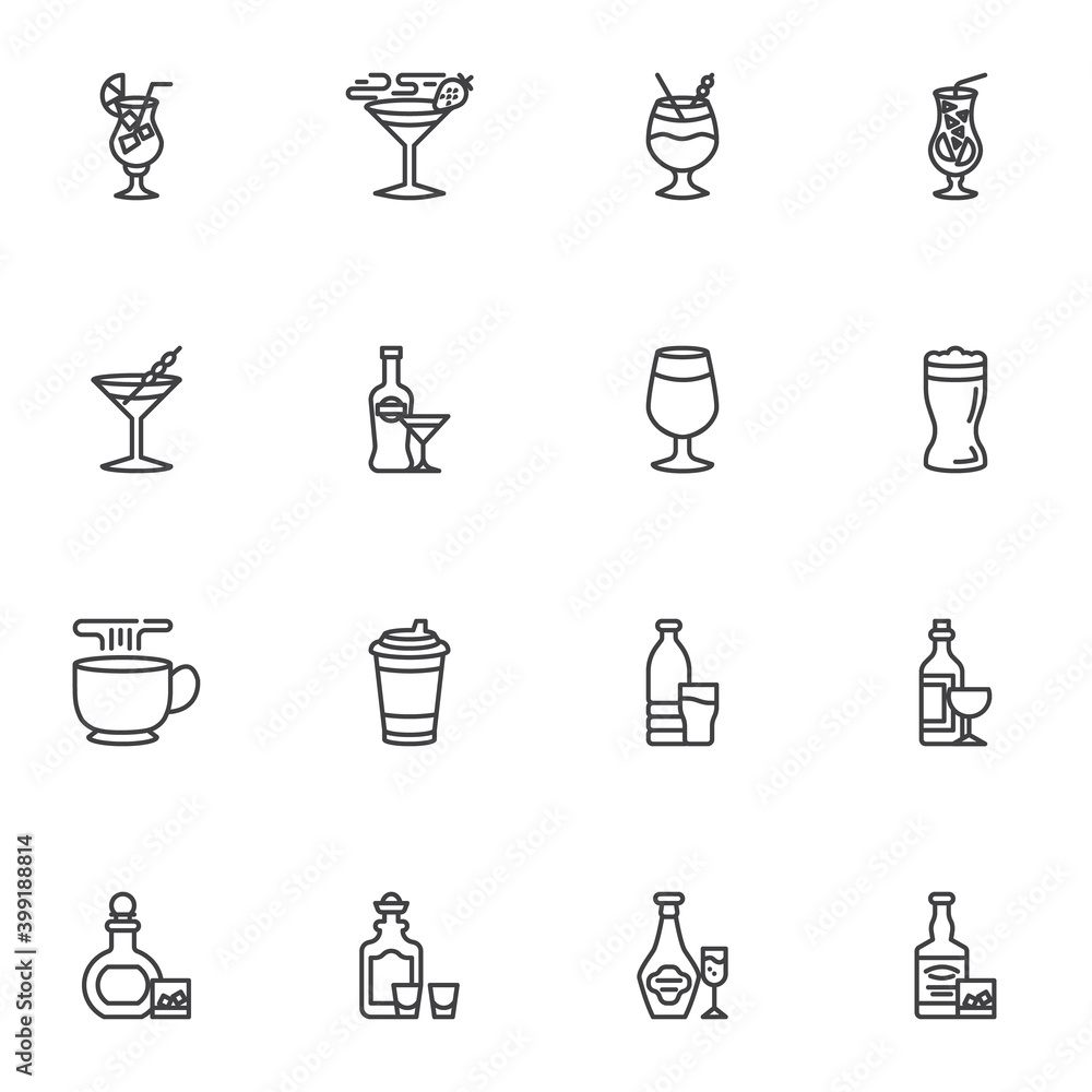 Bar beverages line icons set, outline vector symbol collection, linear ...