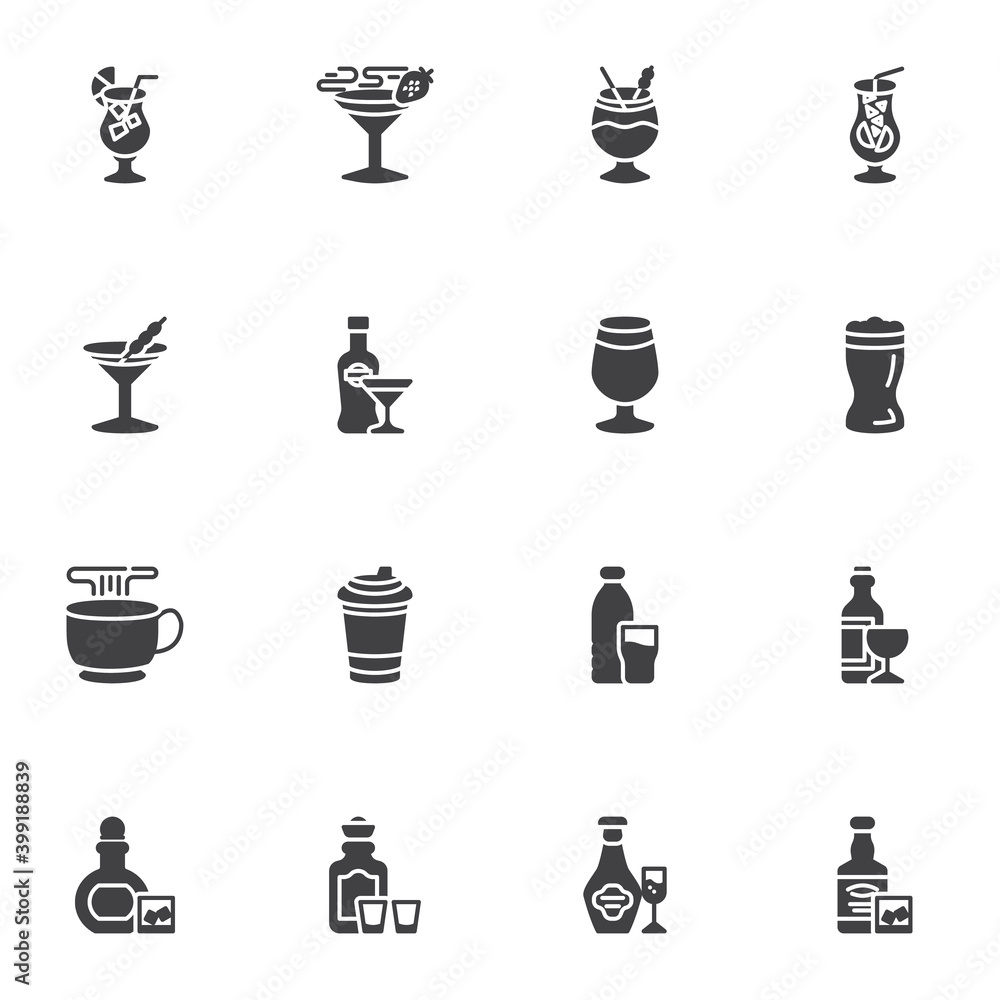 Bar beverages vector icons set, modern solid symbol collection, filled ...