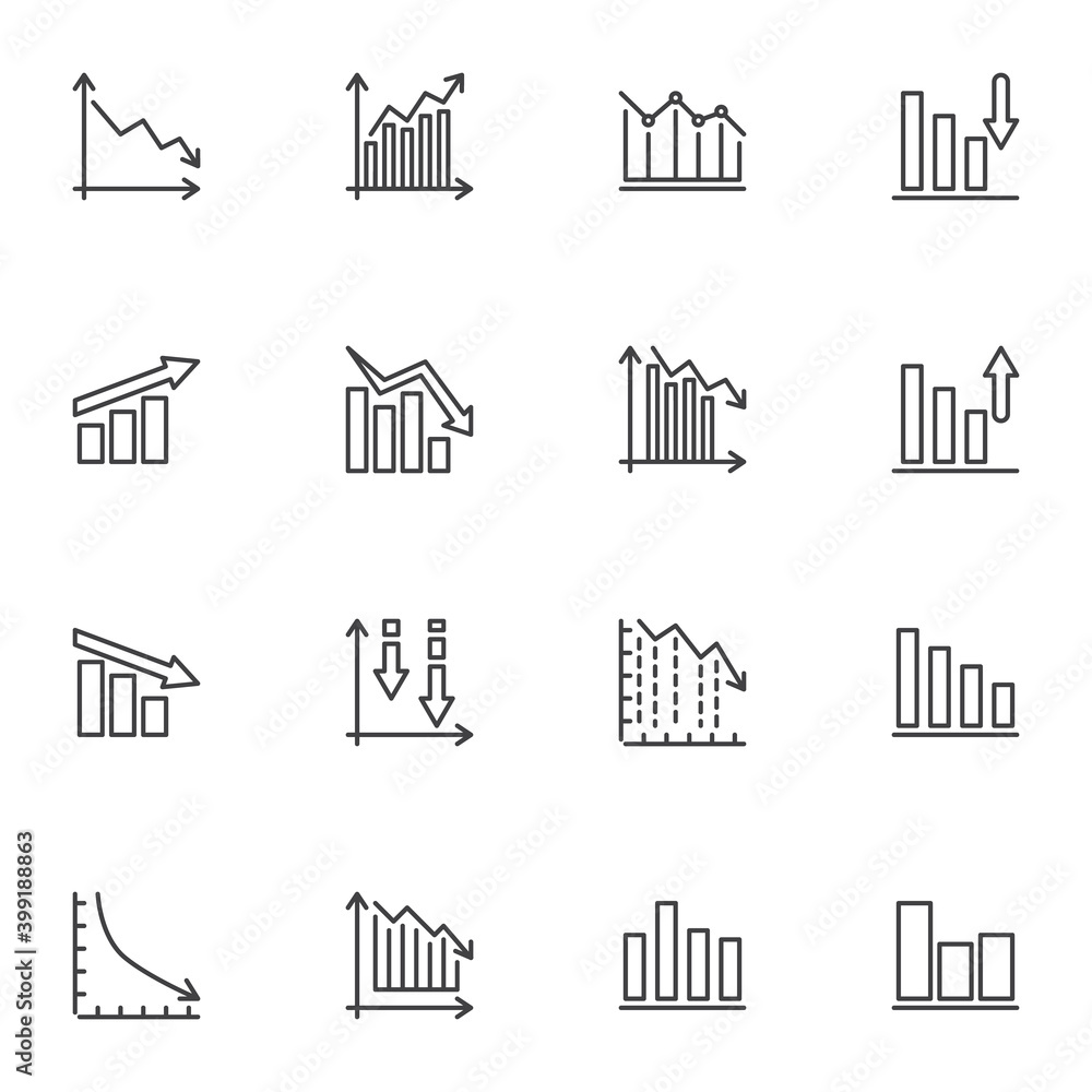 Business graph line icons set, outline vector symbol collection, linear style pictogram pack ...