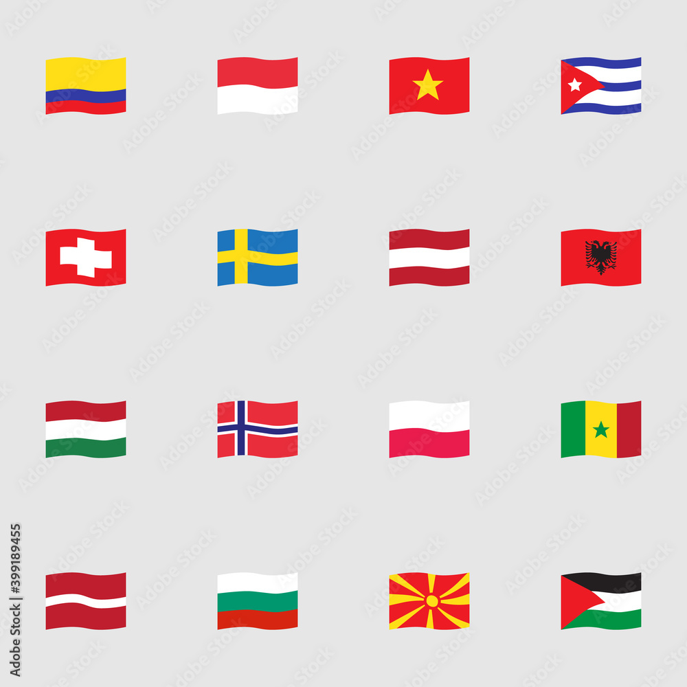 Official flags collection, flat icons set, Colorful symbols pack ...