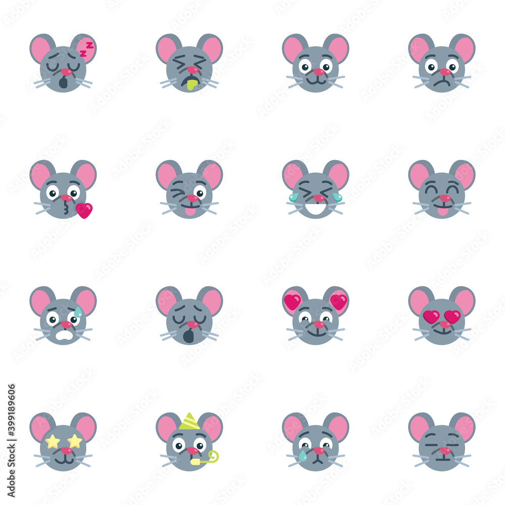 Mouse emoticon collection, flat icons set, Colorful symbols pack ...