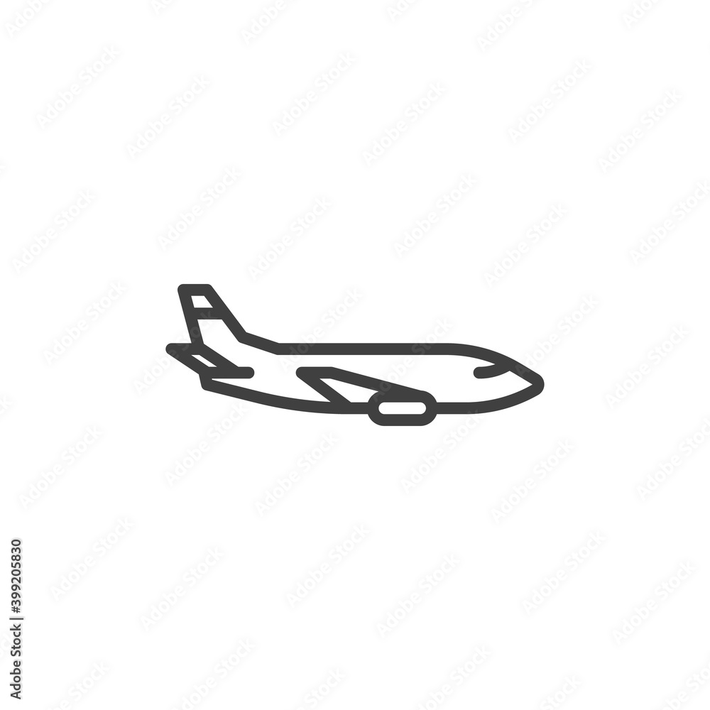 Airplane side view line icon. linear style sign for mobile concept and ...