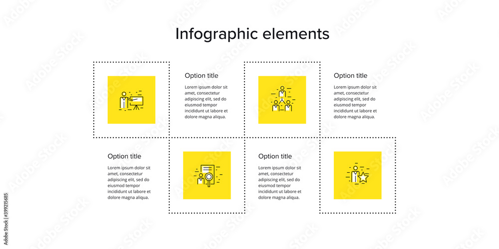 Business process chart infographics with 4 step squares. Circular ...