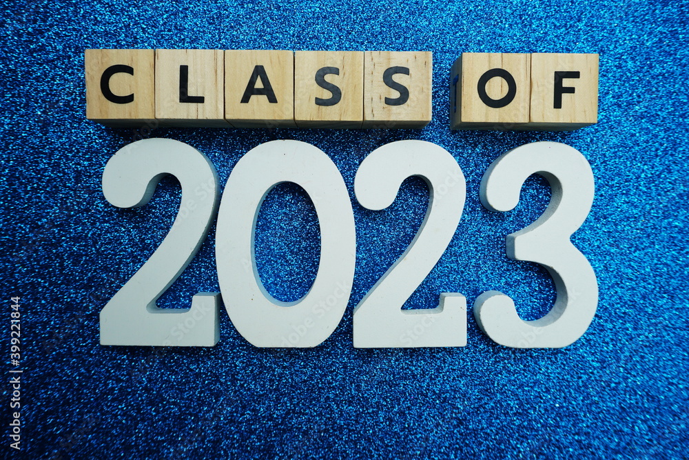 Class of 2023 word alphabet letters on blue glitter background Stock ...