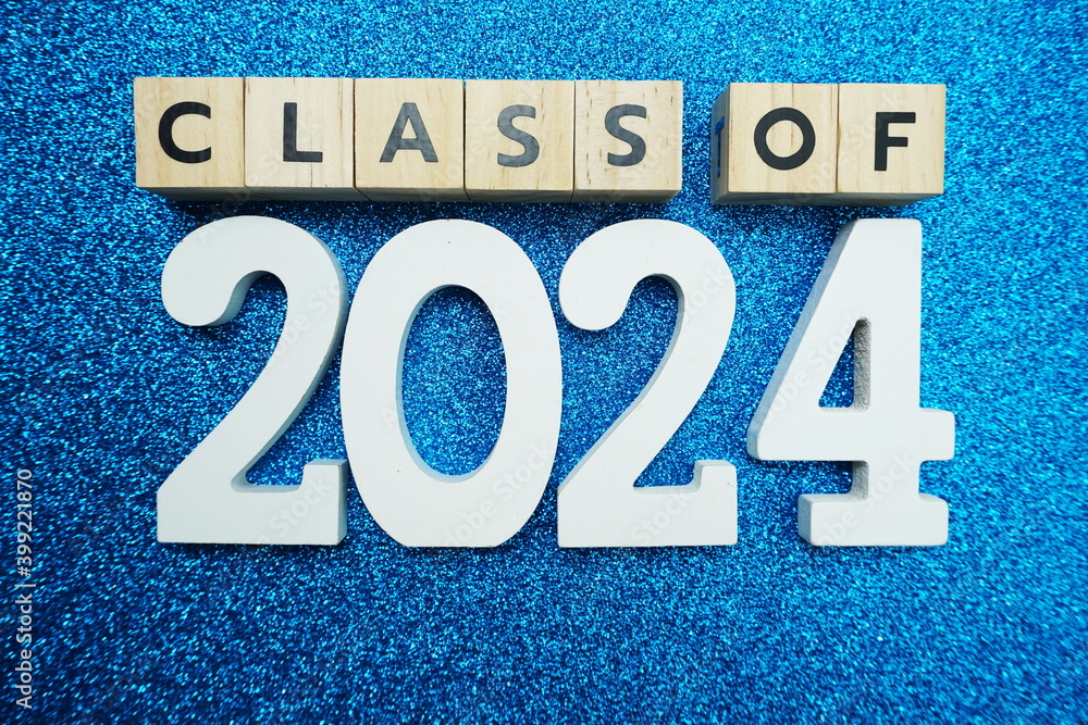 Class of 2024 word alphabet letters on blue glitter background 스톡 사진 ...