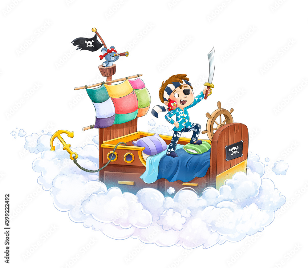 Boy in pirate pajamas Stock Illustration | Adobe Stock